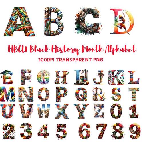 36 HBCU Black History Month Alphabet Clipart - Transparent PNG by ...
