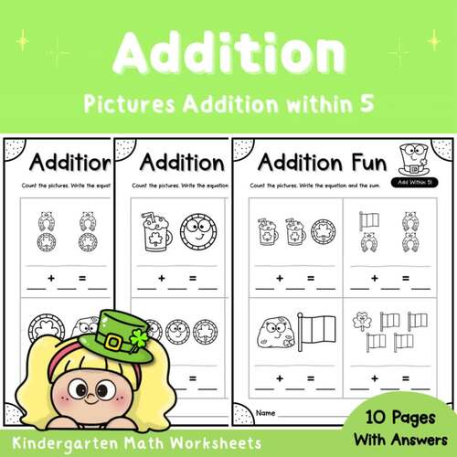 St. Patrick’s Day Addition Within 5 | Picture Addition | Count, Write & Add