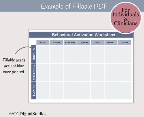 Behavioral Activation Worksheet, Cognitive Behavioral Therapy Worksheets