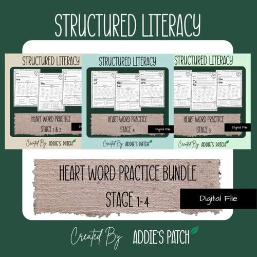 Heart Words Stage 1 to 4 Structured Literacy Worksheet Practice by ...
