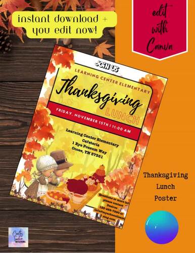 Thanksgiving Lunch Dinner | Family Day| Church | Template | Editable