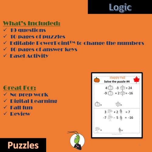 Fall Themed Systems of Equations | Number Sense Logic Puzzles | Algebra 1
