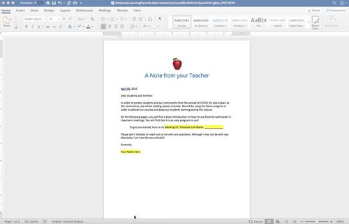 Distance Learning: Editable Letter to Parents - How to Use Zoom | TPT