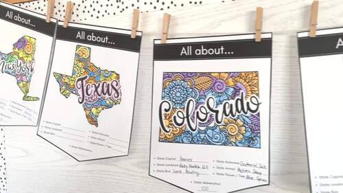 U.S. States Color and Learn Bunting and Mandala Coloring Pages, Research