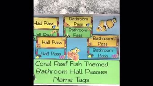CLASSROOM HALL BATHROOM PASSES, Name tags, Plates Station labels FISH THEME