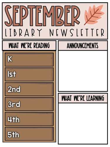 Library Newsletter by Boho Brains | TPT