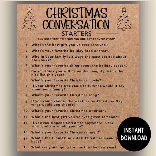 Christmas Conversation Starters, Printable Classroom Community for ...