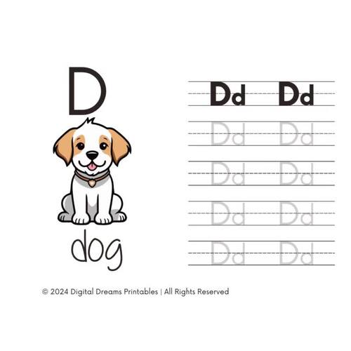 Tracing Letters Practice D for Dog Booklet Uppercase, Lowercase, Blank