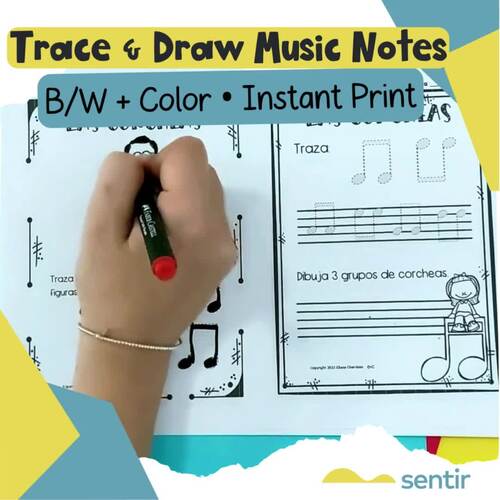Trace & Draw Music Notes: 34 Pages of Notes, Rests & Clefs (B/W & Color)