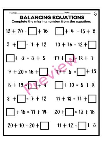Balancing Equations Addition Worksheets by RED Sheets | TPT