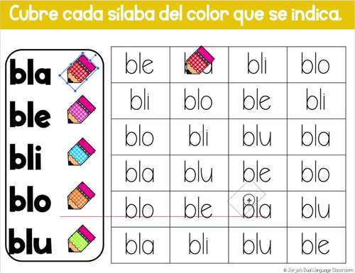 Sílabas trabadas BL DIGITAL en español Google Slides Seesaw Actividades