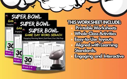 Fun Super Bowl Word Search Puzzle Game Day Worksheet 3rd,4th,5th,6th ...
