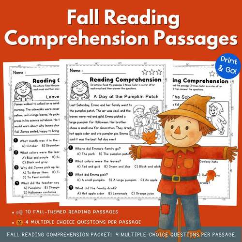 Fall Reading Comprehension Passages with Questions | Grades K–3 | Autumn