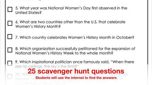 Women's History Month WebQuest & Scavenger Hunt Independent Internet ...