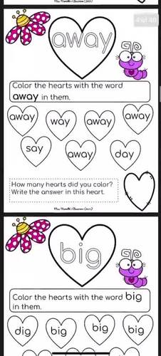 Valentine's Day Sight Words Activity Sheets for Distance Learning (Pre ...