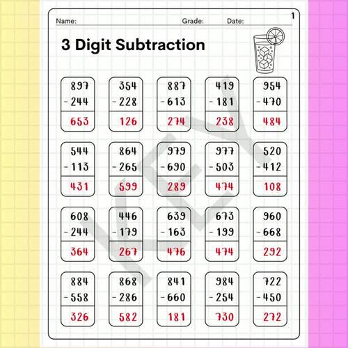 3 Digit Subtraction Worksheets | With and Without Regrouping | 30 Math ...