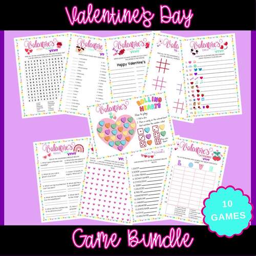 Valentines Day Printable Games Bundle Party Games for kids Classroom ...