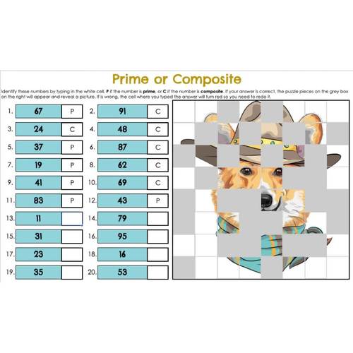 Identifying Prime and Composite Numbers- Digital Self Grading Puzzle