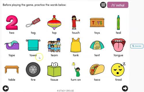 T Articulation Game for Speech Therapy Teletherapy Activity BOOM™ CARDS ...