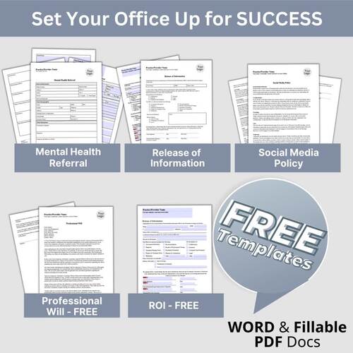 Therapist Office Forms Bundle for Policies, Consents, Authoz WORD Docs ...