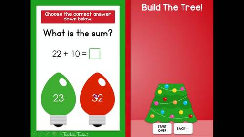 Christmas Light Math Digital Game for Math Centers Adding 10 | TPT