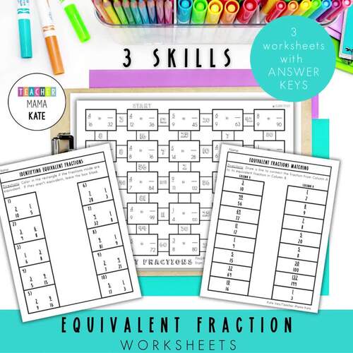 Equivalent Fractions Worksheets | Identifying, Matching, and Generating ...