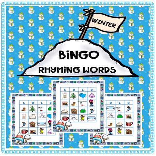 Winter Themed Bingo Rhyming Words 30 Cards by Pint Size Learners