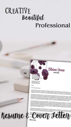 Teacher Resume & Cover Letter, Google Docs, ATS Friendly, Purple Flower ...