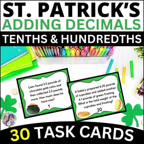 Adding Decimals Word Problems Task Cards for St. Patrick's Day ...