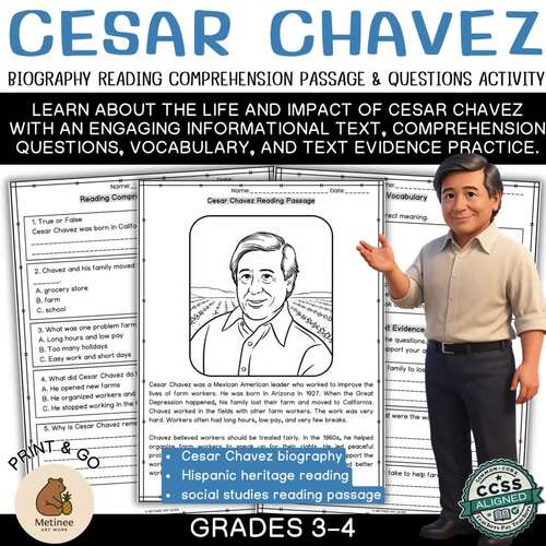 Cesar Chavez Biography Reading Comprehension Passage & Questions Activity