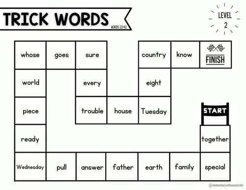 Trick Word Board Games - Level 1 & 2 by Elementary on the Eastside