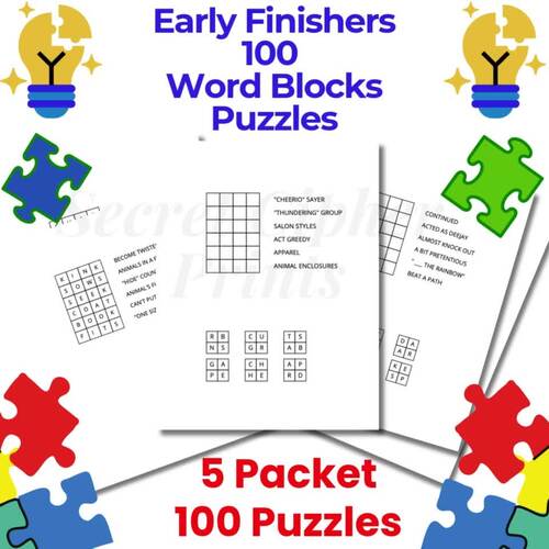 Early Finishers Word Blocks Puzzle Pack–100 Printable Logic ...