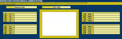 Respiratory System Medical Abbreviations Digital and Print Activity