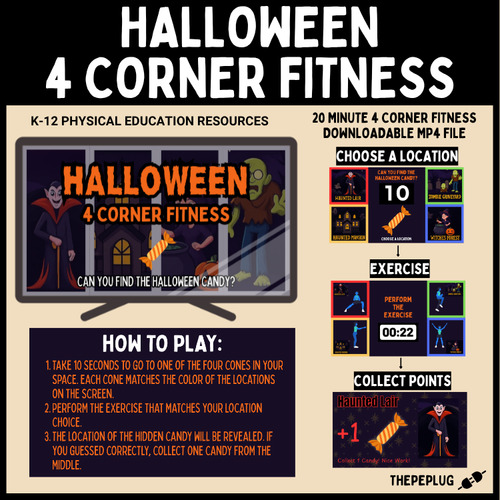 4 Corner Halloween Fitness Video For K-12 Physical Education Classes