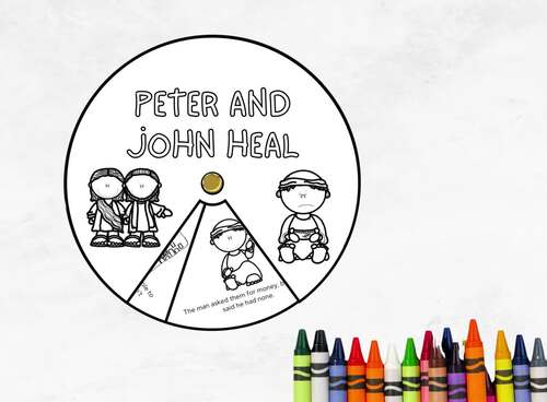 Peter and John Heal Bible Lesson Spinning Wheel, Sunday School Craft