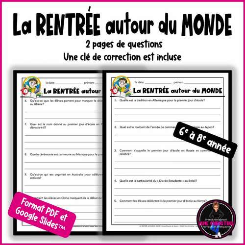 COMPRÉHENSION de LECTURE - La RENTRÉE autour du MONDE - Reading ...