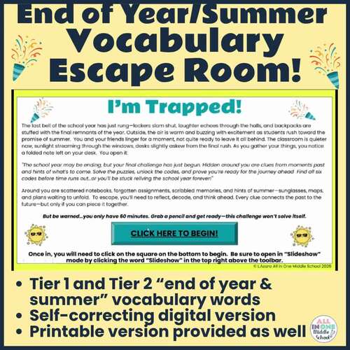 Fun Vocabulary Game | End of Year Escape Room | Digital & Print ...