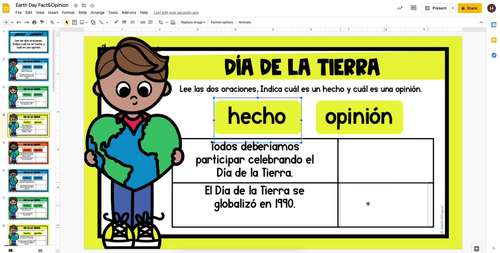 Earth Day Fact and Opinion in SPANISH by MM Bilingual | TPT