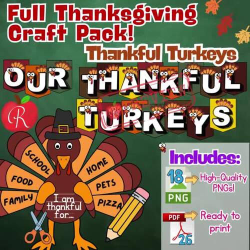 Thanksgiving Thankful Turkey Craft Writing Activity Banner Color & B/W ...