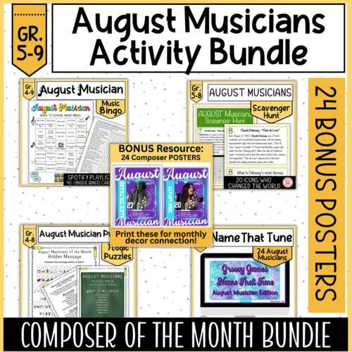 August Composer of the Month COMPLETE Activity Bundle for Middle School ...