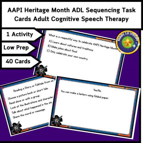 AAPI Heritage Month ADL Sequencing Task Cards Adult Cognitive Speech ...