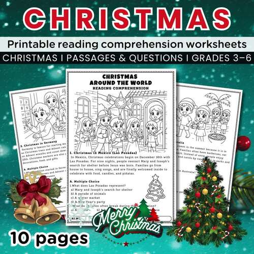 Christmas Around the World Reading Comprehension Worksheets, Holiday ...