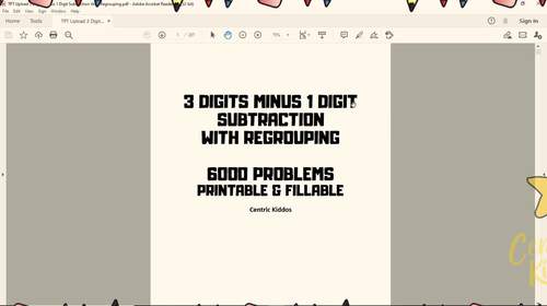 Three Digits Minus One Digit Subtraction With Regrouping Workbook 6000 ...