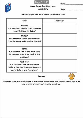 Magic School Bus Hops Home - Habitats Worksheet Resources by Learning Core