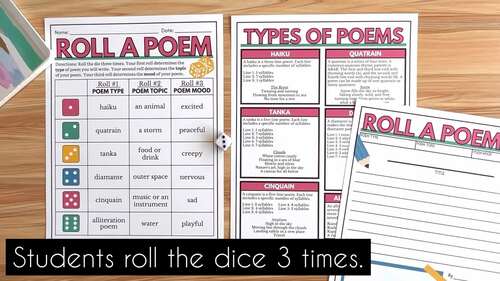 Roll A Poem Writing Activity | 12 Types of Poetry | Differentiated
