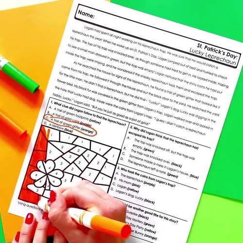 St. Patrick’s Day Reading Comprehension Color by Number | 3rd Grade ...