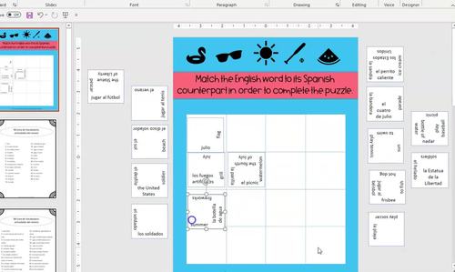 Spanish DIGITAL Puzzles Summer EL VERANO Activities in July JULIO