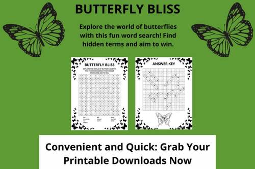 Butterflies Word Search- Discover the Fluttering Fun! K-2nd Grade.