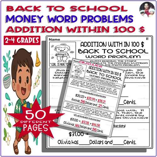 Back to School Money Math Problem Addition within 100 Boost Try Solve ...