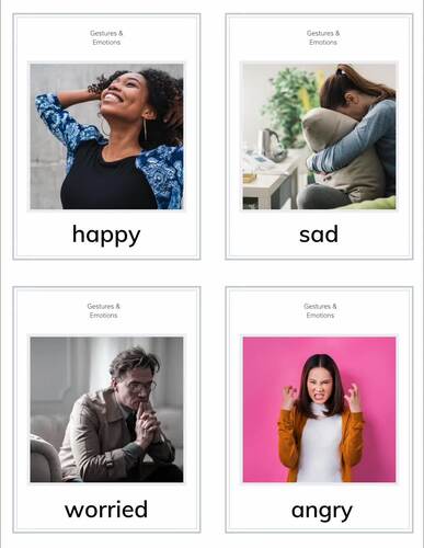 Emotions & Gestures Flashcards for PreK-G3 by VMI Montessori Store